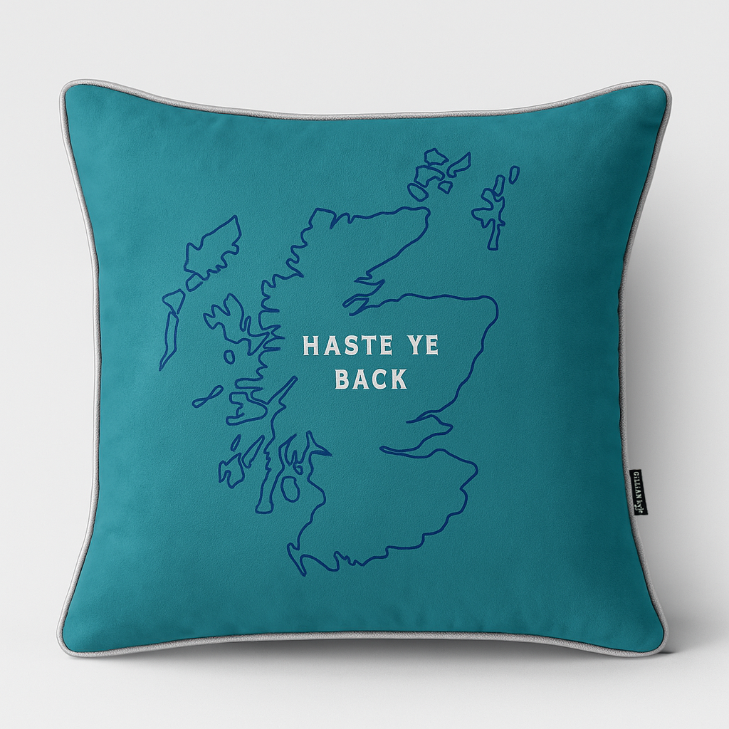 Haste Ye Back Cushion by Gillian Kyle – GILLIAN KYLE